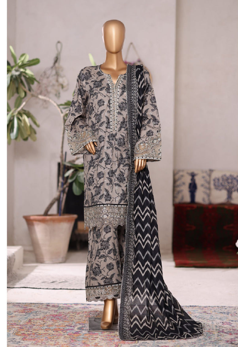 Bin Saeed | Stitched 3PC Embroidered Cotton with Farshi Embroidered Sh ...